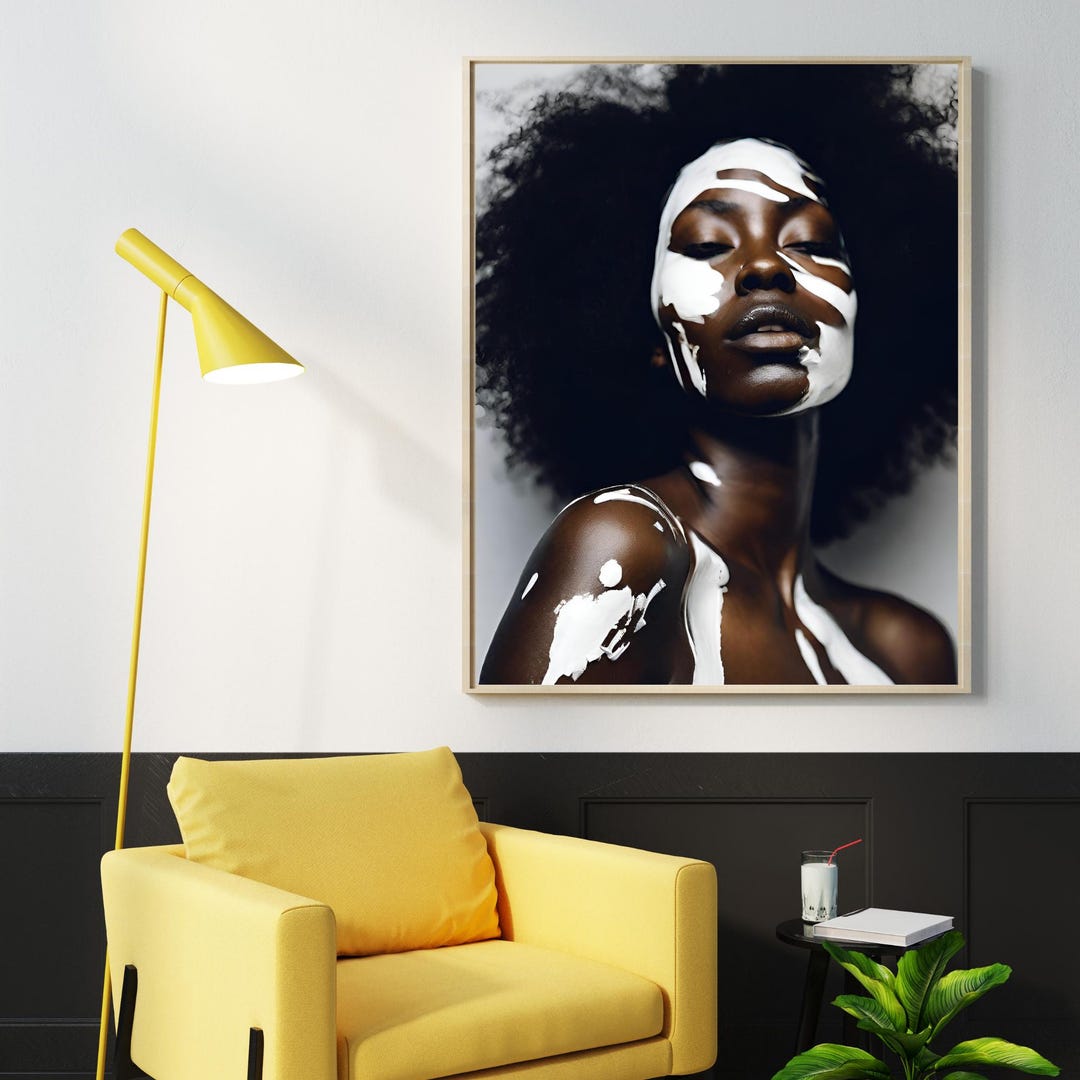 Afro Spirit- Afrocentric Art of Black Woman With Afro and White Paint ...