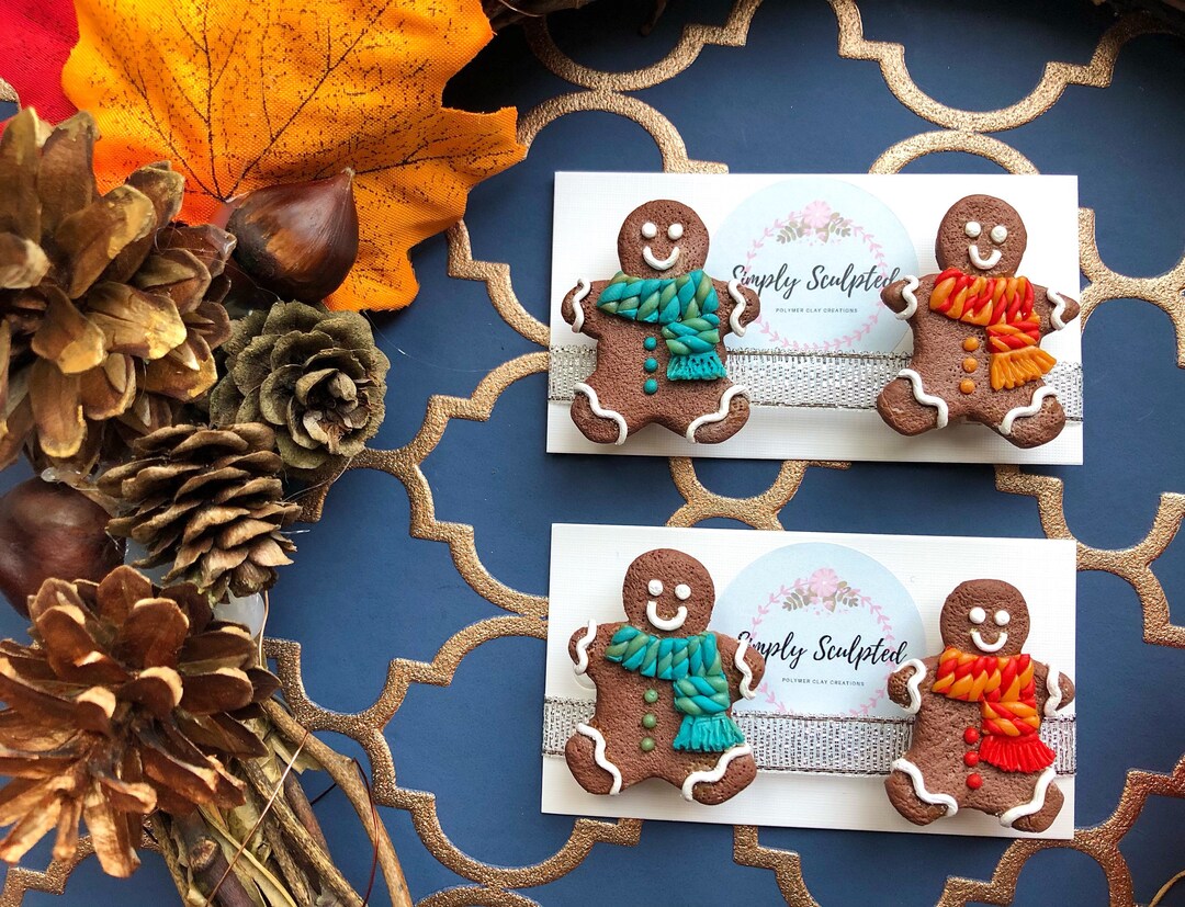 Gingerbread Men Christmas Card Pegs Handmade Polymer Clay Gingerbread ...