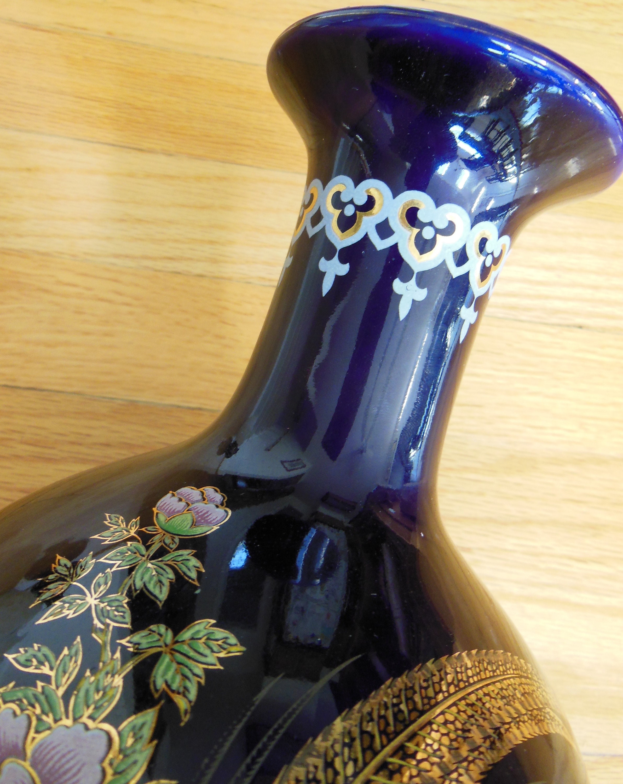 Vintage Japanese Ceramic Vase by Sengoku (仙木) - Beautiful Dark Navy ...