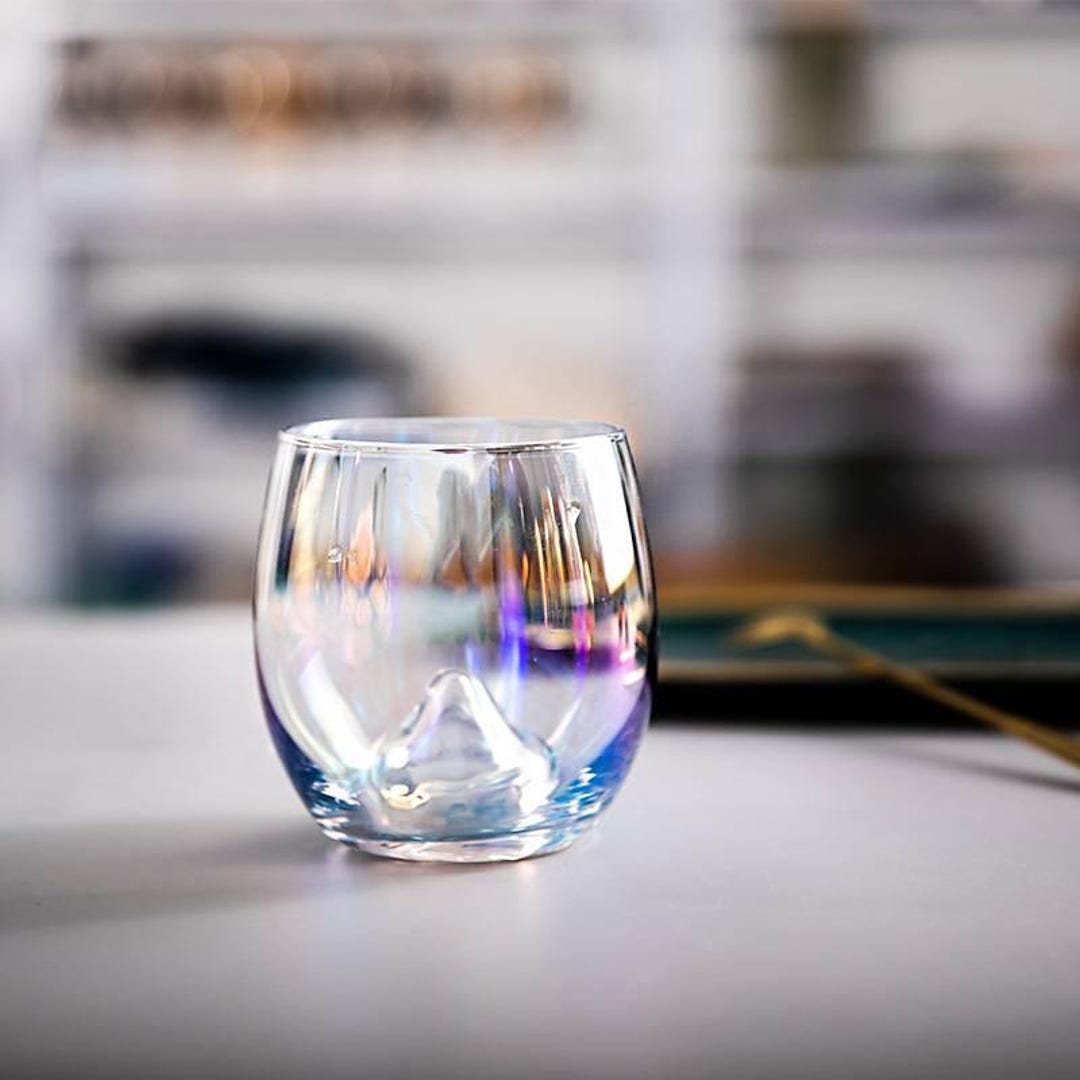 Iridescent Rocks Glass | Smooth Curved Handblown Silhouette | Artisan ...