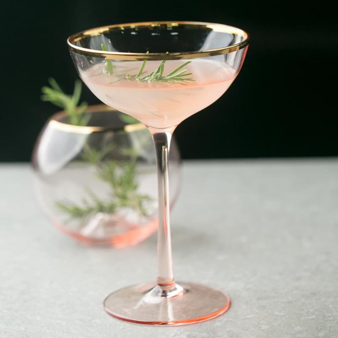 Vintage Blush Gold Rimmed Martini Glass 8oz, Vintage Gold Rim Stemless ...