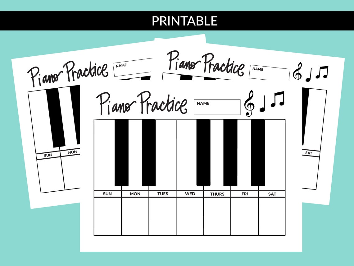 Piano Practice Chart: Printable piano Practice Log, Piano Chart, Piano ...