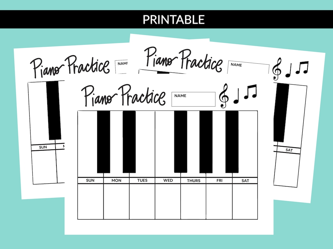 Piano Practice Chart: Printable (piano Practice Log, Piano Chart, Piano ...