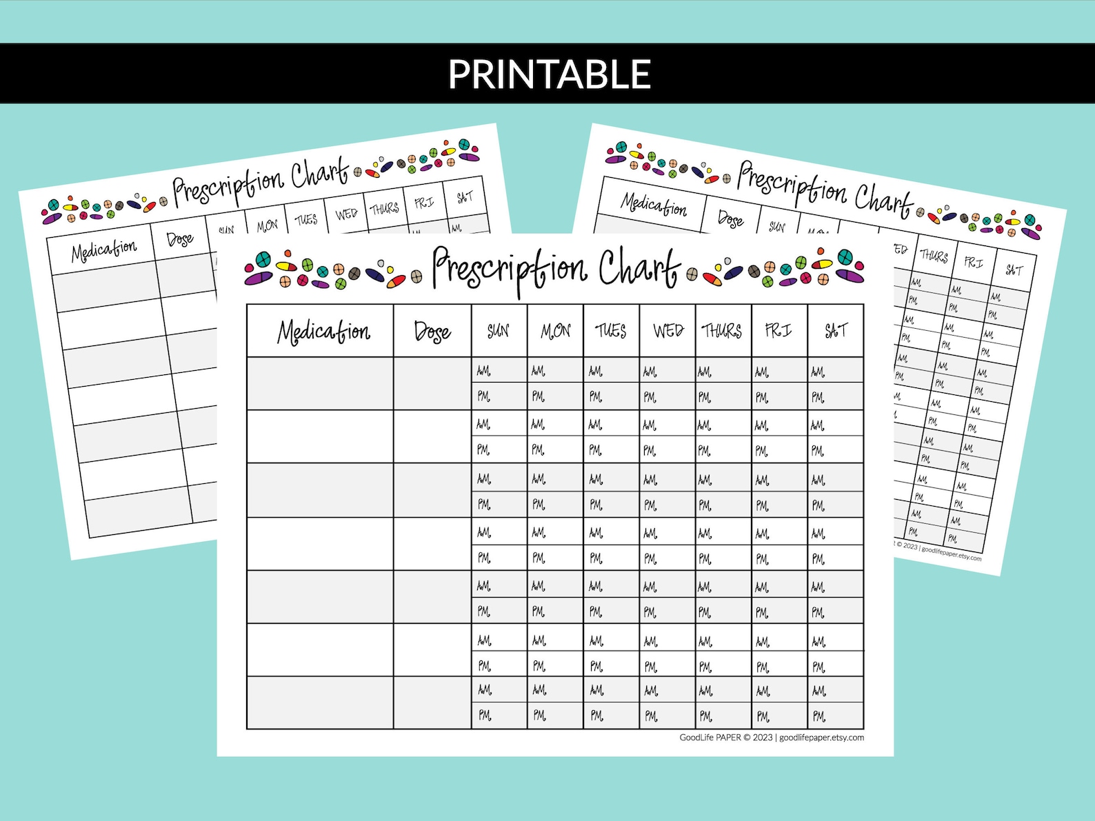 Prescription Chart: Printable (medication Tracker, Pill Tracker ...