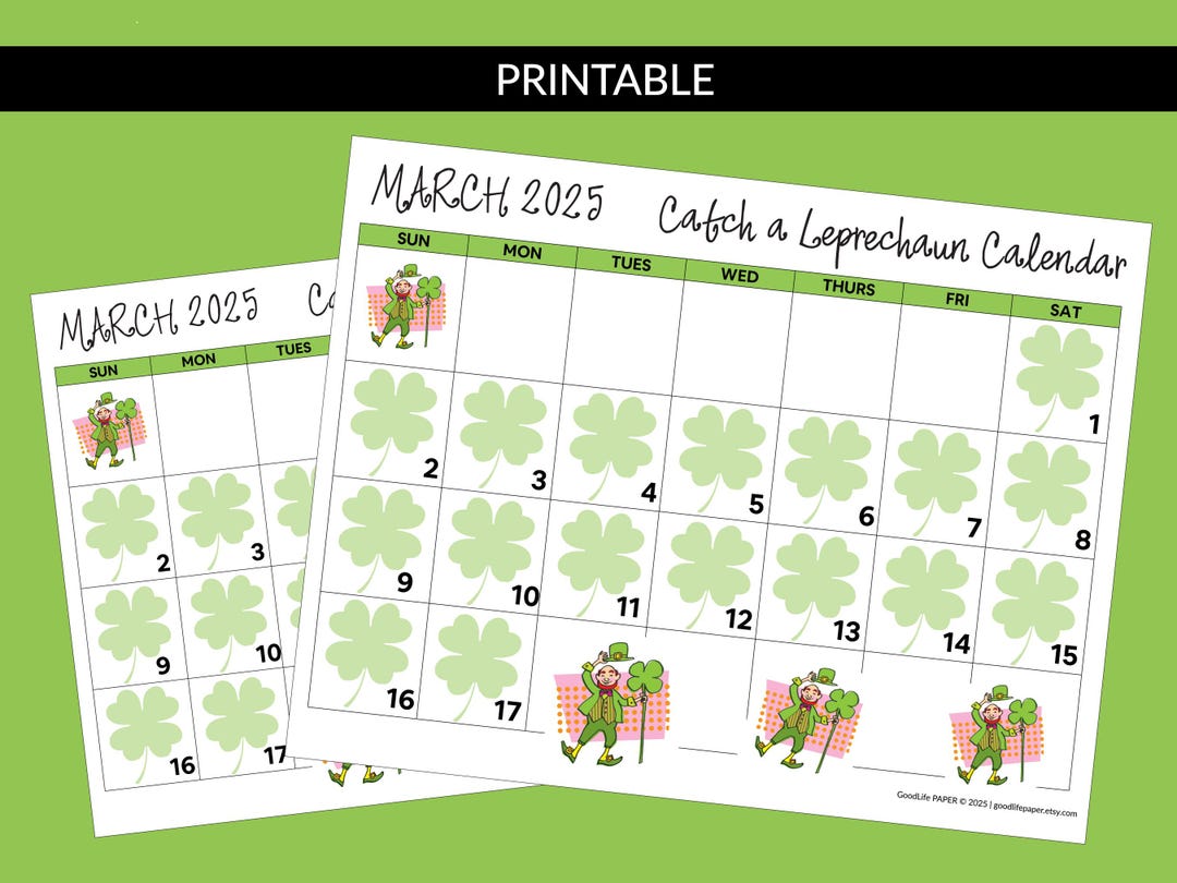 Catch a Leprechaun Calendar: Printable (st. Patrick's Day, St. Patrick ...
