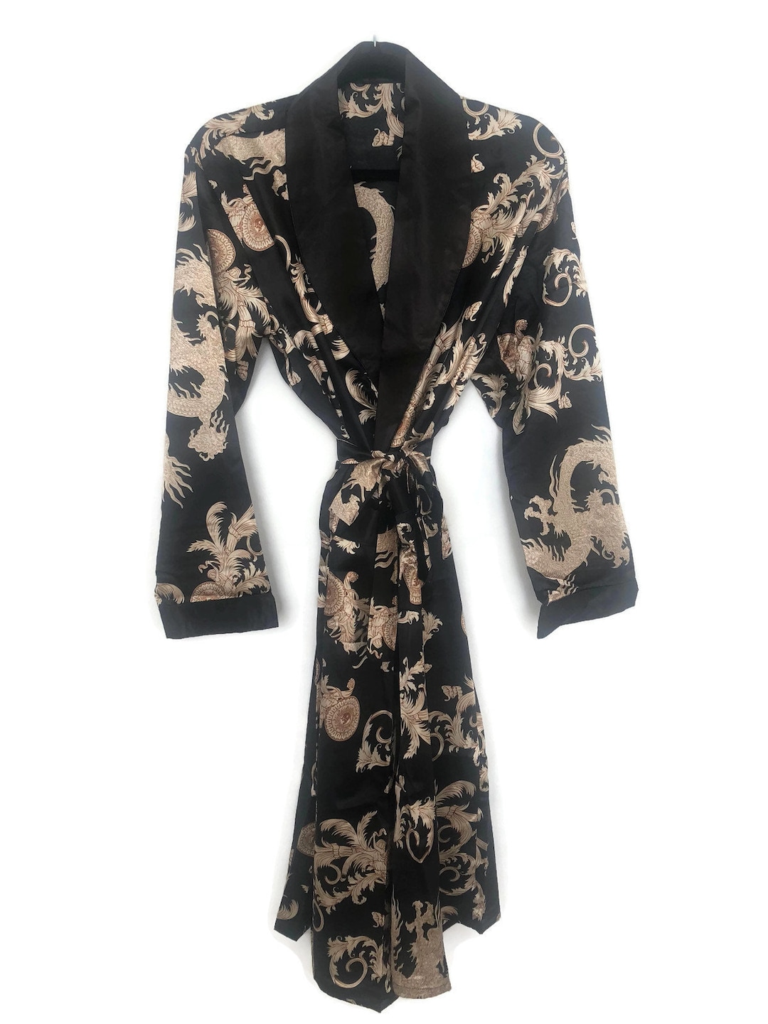 Dragon Robe | Black Mens Kimono | Silky Dressing Gown | Japanese ...