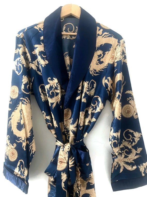 Blue Dragon Robe | Mens Unisex Kimono Silky Dressing … - Gem