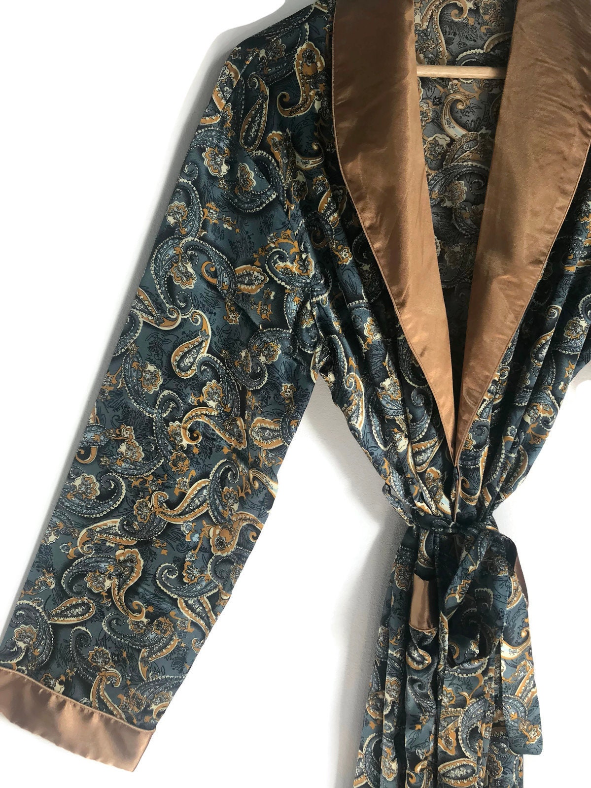 Mens Robe | Smoking Jacket | Paisley Retro Dressing Gown | Gold Blue ...