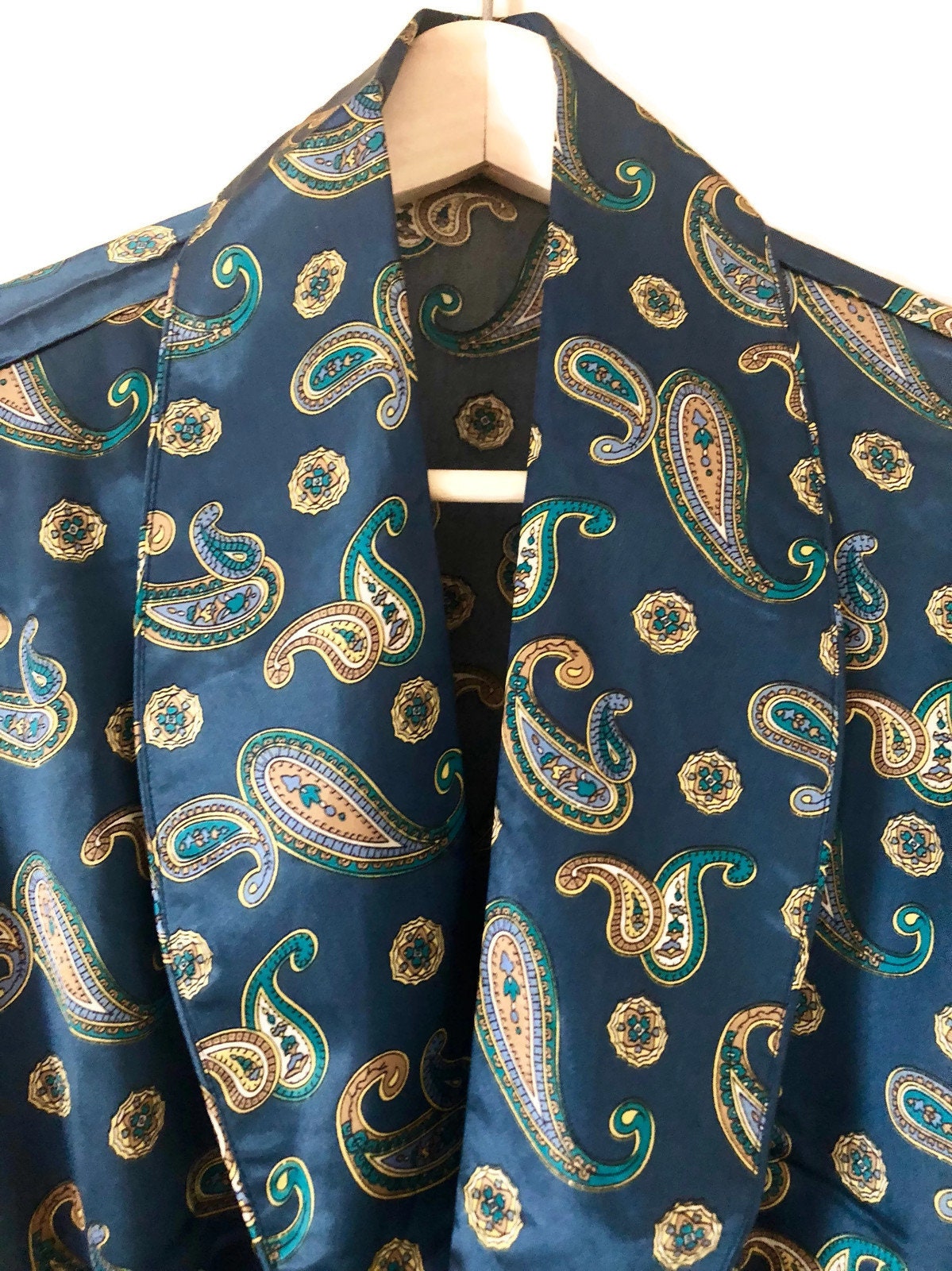 Robe Pyjamas Silky Robe Smoking Jacket Blue Retro Boho | Etsy