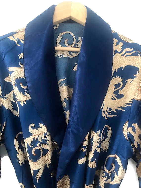 Blue Dragon Robe | Mens Unisex Kimono Silky Dressing … - Gem
