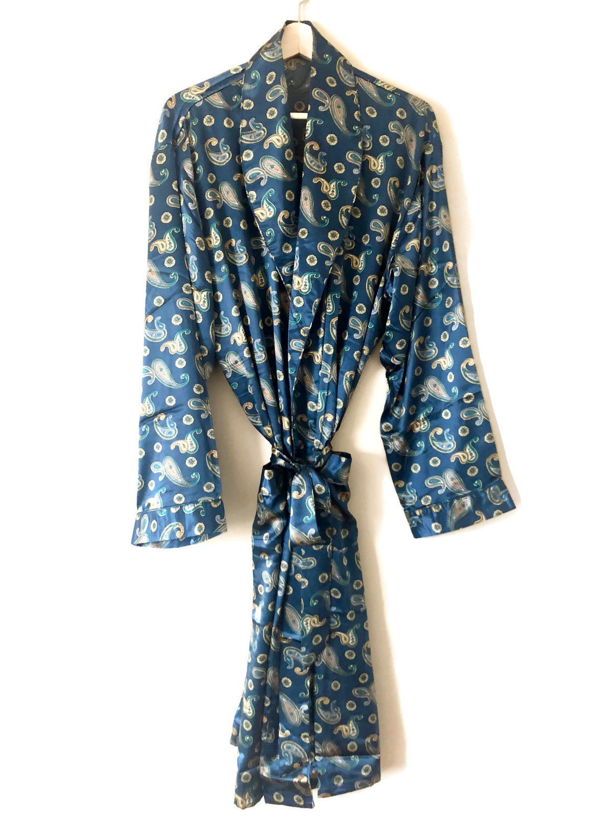 Robe Pyjamas Silky Robe Smoking Jacket Blue Retro Boho | Etsy