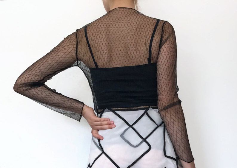 Mesh Top | Sheer Black Blouse | Shirt Vintage See Through Tops ...