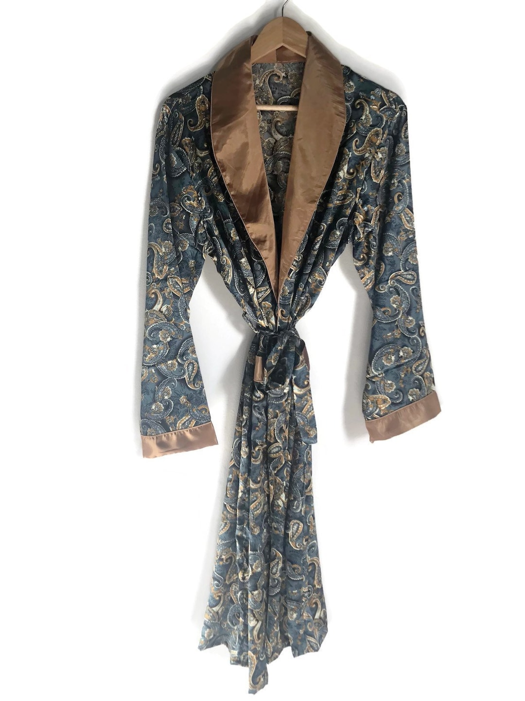 Paisley Satin Mens Robe | Smoking Jacket | Blue Gold Loungewear | 70s ...