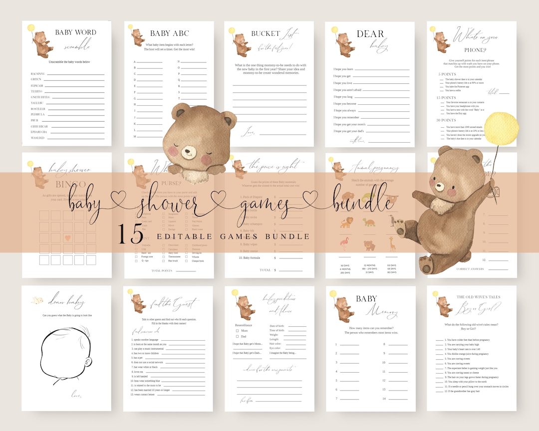 15 Teddy Bear Party Baby Shower Games, Baby Bear Shower Games, A Baby ...