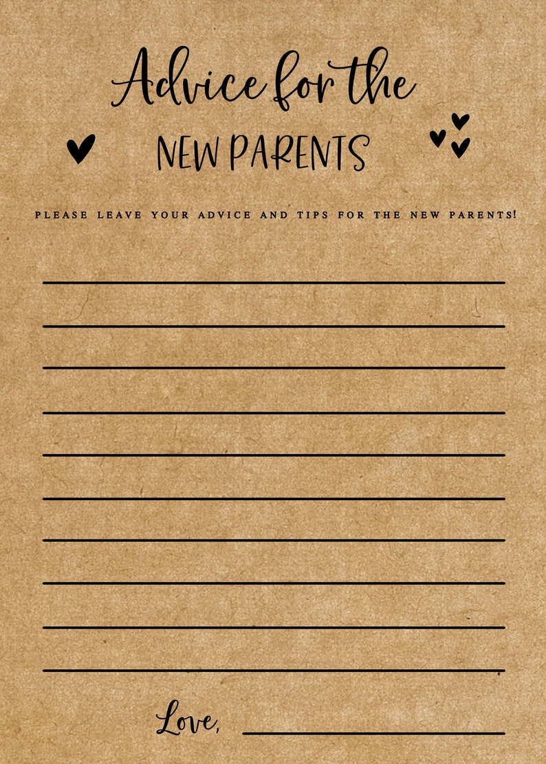 Advice for the New Parents, Baby Shower Advice Card, Printable Game ...