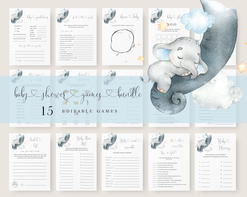 15 Editable Baby Shower Games Baby Elephant, Baby Shower Games Elephant ...
