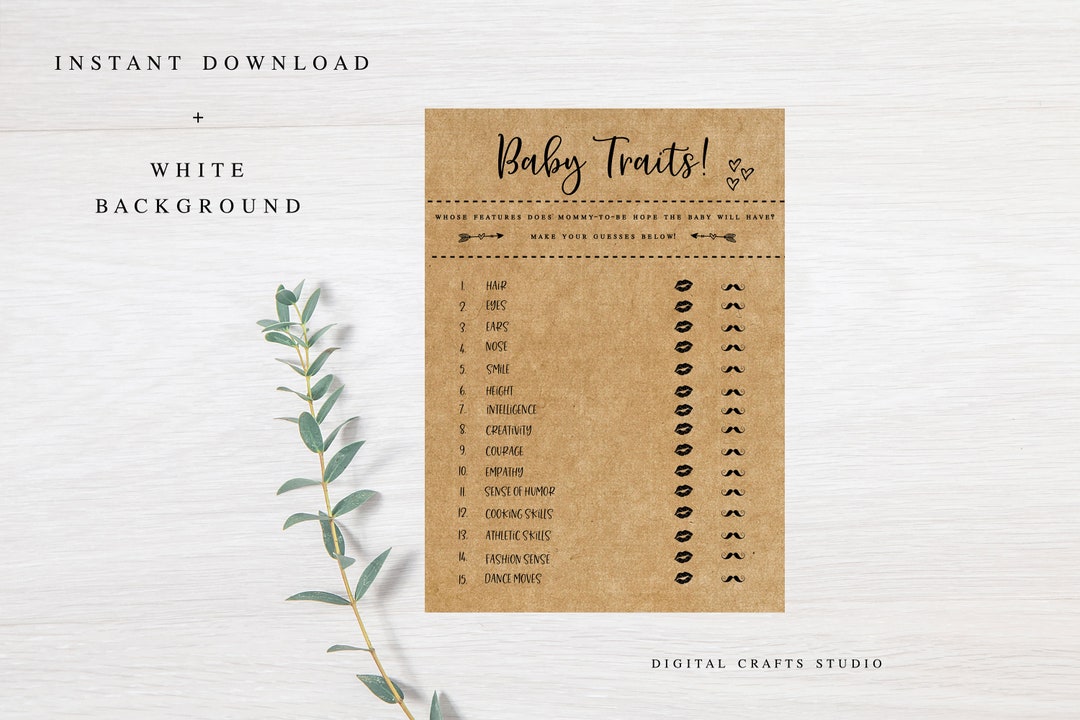 Baby Traits Game, Baby Shower Games, Printable, Instant Download ...