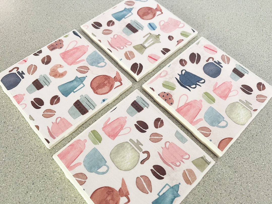 Coffee Pots and Beans Waterproof Ceramic Coaster Set | Great Stocking ...