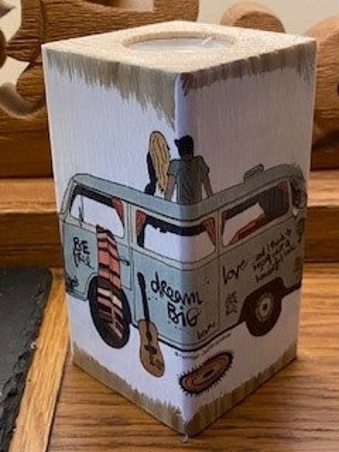 VW Camper Van Design on Wooden Tealight Candle Holder With FREE Scented ...