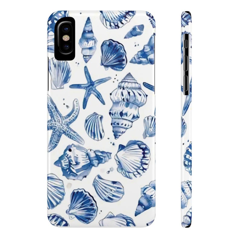 Shell Slim Phone Case - Blue Sea Shell Design, Ocean Beach Accessories ...