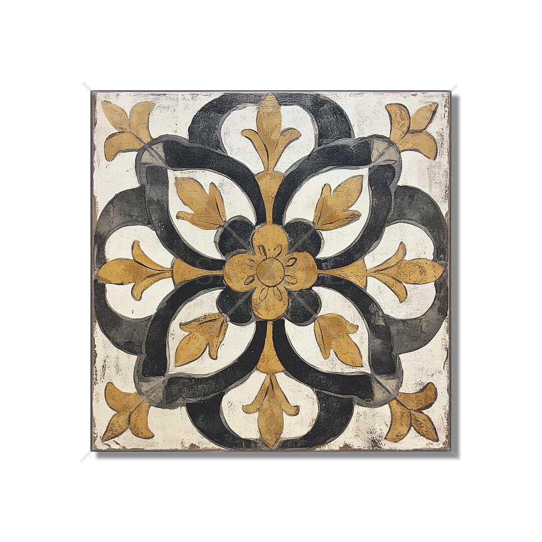 Rustic Black and Mustard Yellow Patterned Ceramic Tiles Vintage ...