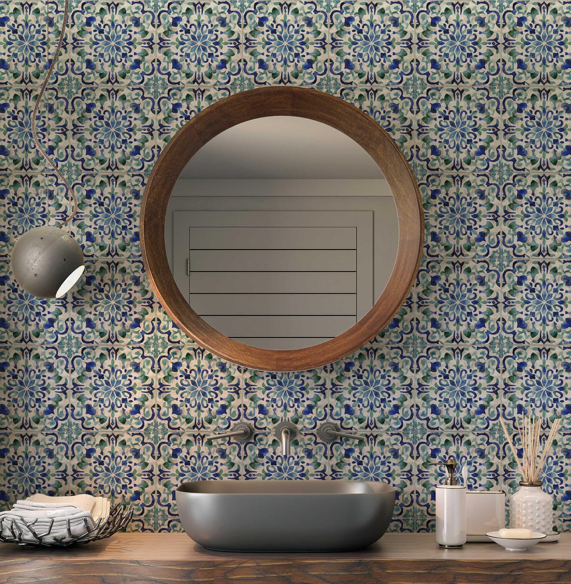 Blue Green Patterned Ceramic Tile - Vintage Moroccan Tile Design ...