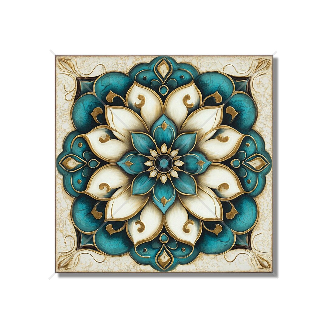 Teal Vintage Patterned Ceramic Tiles Patterned Design Teal Kitchen ...