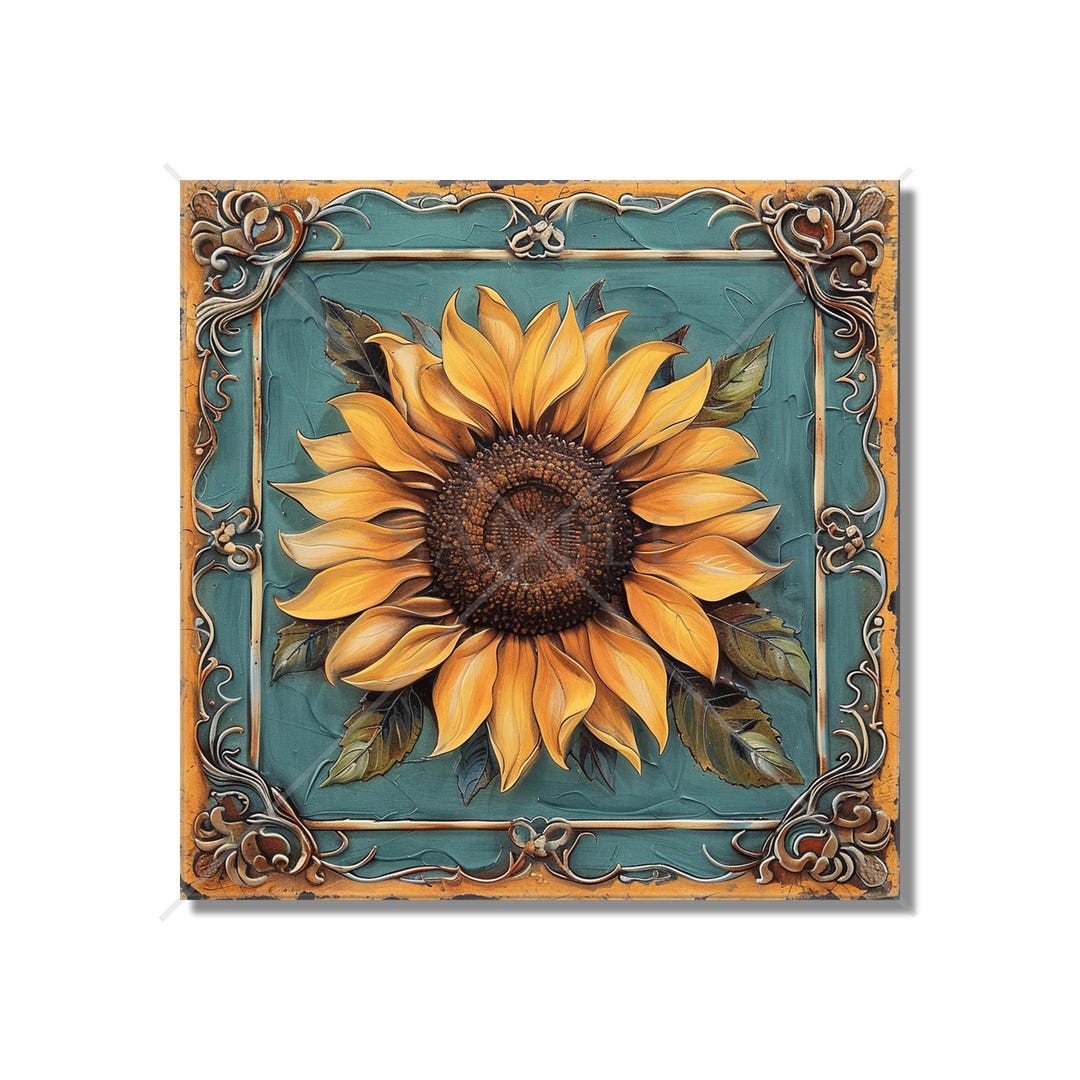 Sunflower Design Ceramic Accent Tile - Floral Design Kitchen Accent ...