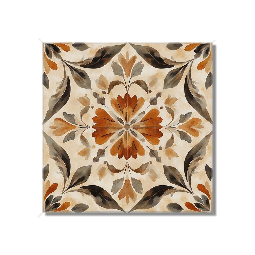 Warm Colors Botanical Ceramic Tile Patterned Kitchen Backsplash Tile ...