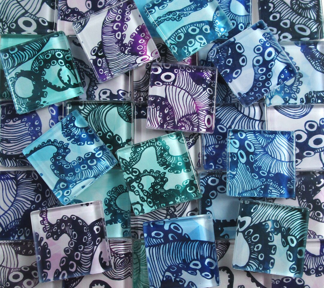 Octopus Art Glass Mosaic Tiles Mixed Colors Glass Mosaic Tiles - Etsy