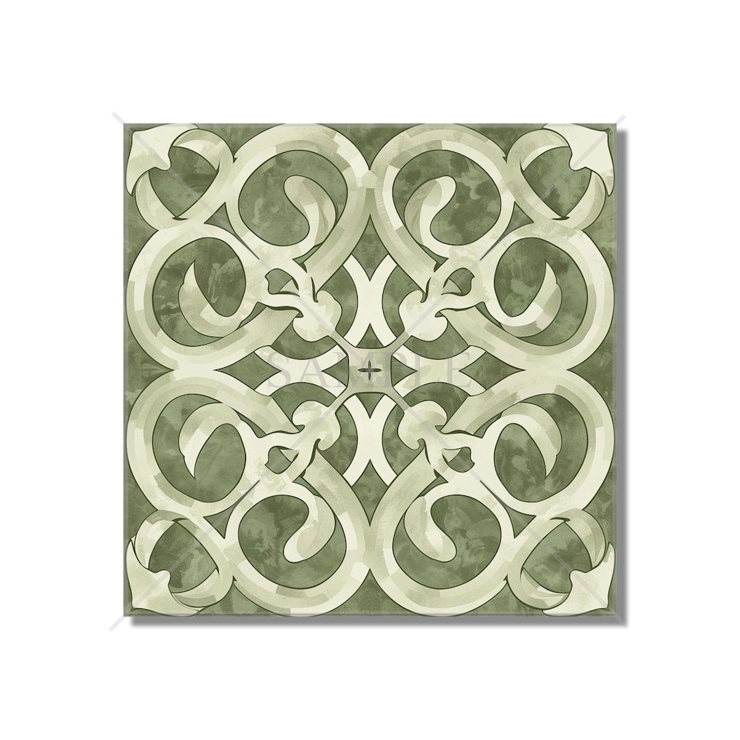 Sage Green Patterned Ceramic Tile - Unique Kitchen Backsplash Tile ...