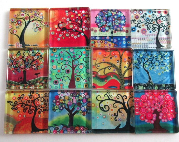 Glass Mosaic Tiles Funky Trees Glass Mosaic Tiles Bright Colors 1 Inch ...