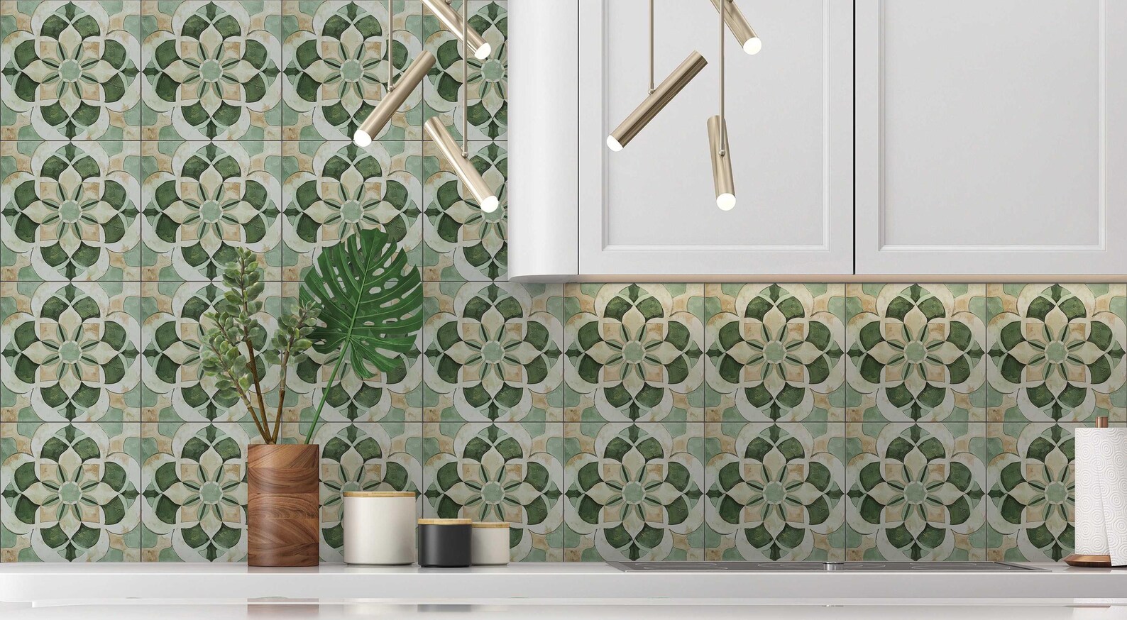 Aged Green Beige Ceramic Tile - Vintage Aged Design Tile - Unique Green ...