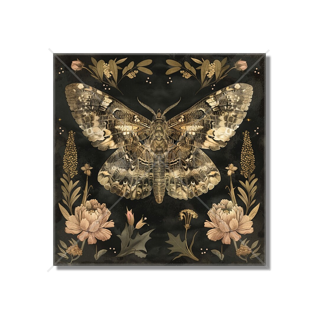 Moody Botanical Moth Design Ceramic Tile - Kitchen Backsplash Tile ...
