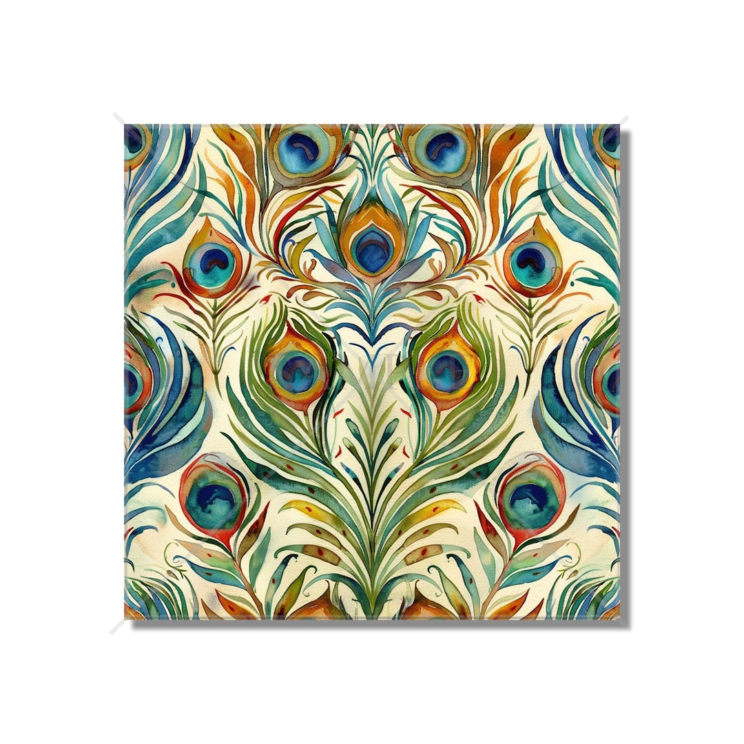 Green Copper Peacock Design Ceramic Tile - Peacock Feather Tile Unique ...