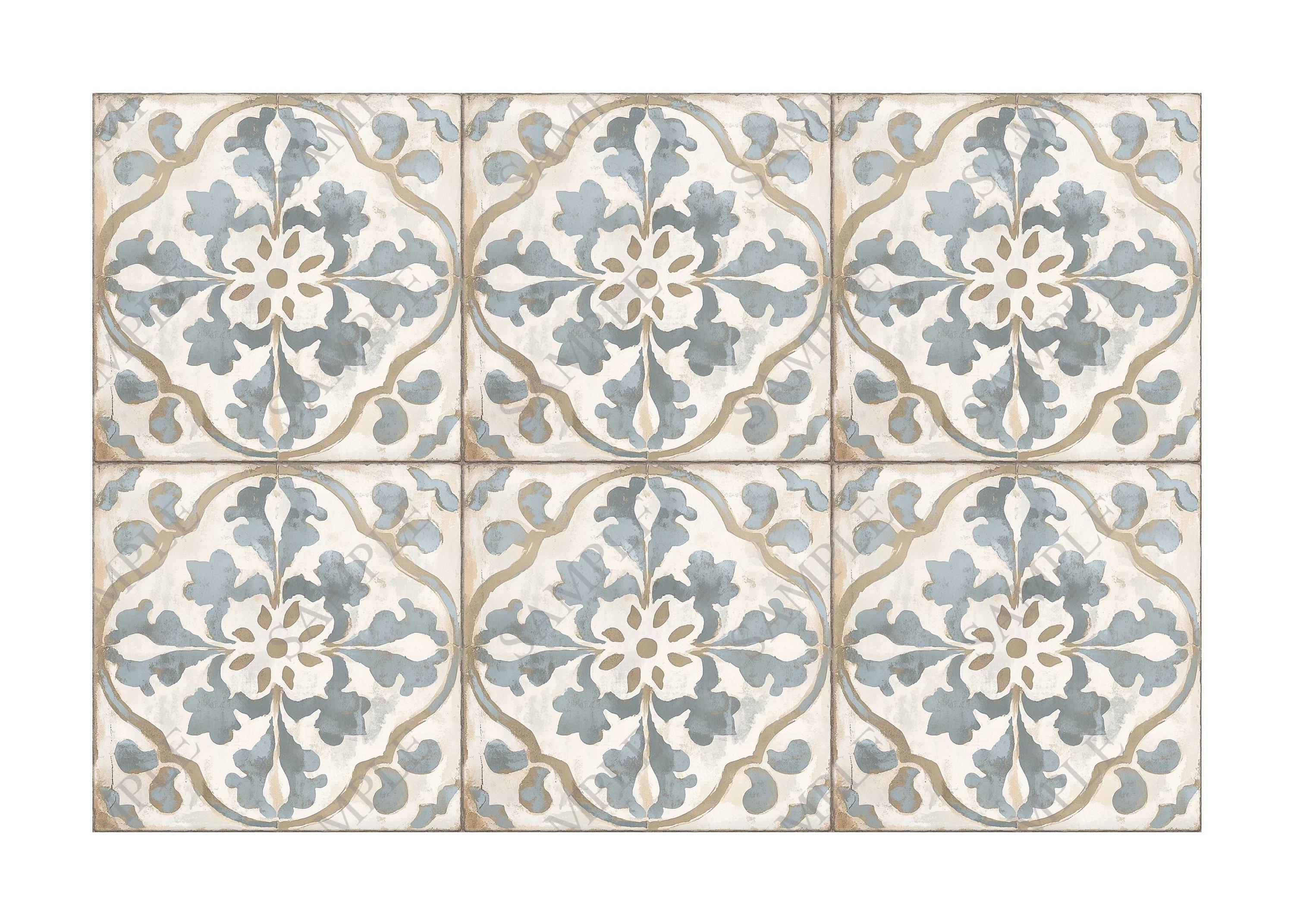 Blue Gray and Tan Ceramic Tile Patterned Kitchen Backsplash Tiles ...