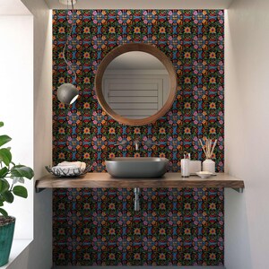 Folk Art Floral Design Ceramic Tile - Multi Colored Kitchen Tile ...