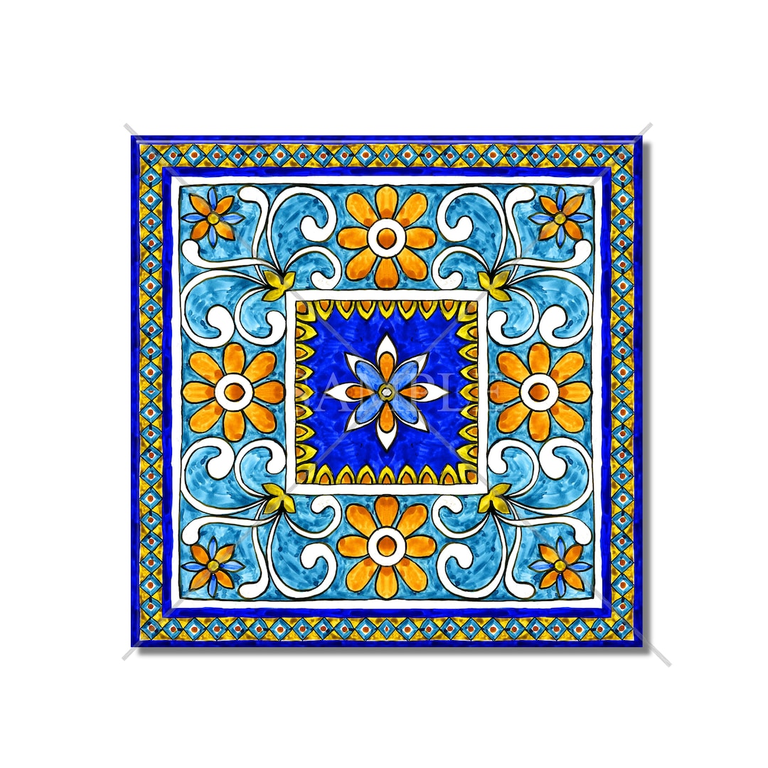 Blue Yellow Italian Design Ceramic Tile Ceramic Accent Tile Kitchen ...