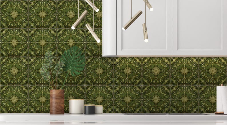 Olive Green Ceramic Tile - Vintage Moroccan Tile Design - Green Kitchen ...