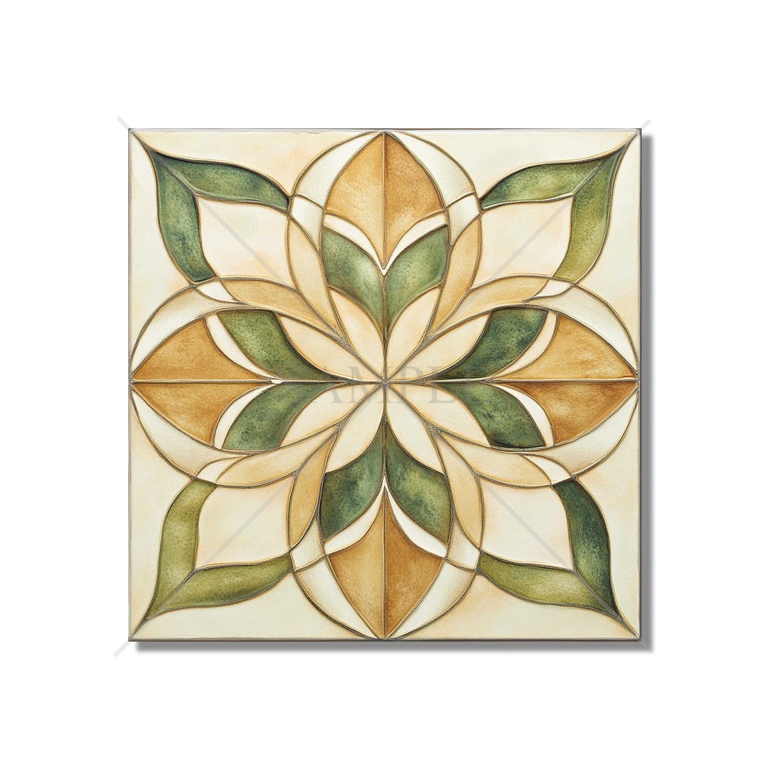 Ceramic Tile Green Tan Patterned Design Kitchen Backsplash Tiles Green ...