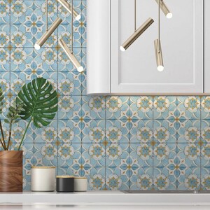 Light Blue and White Patterned Kitchen Backsplash Tile - Decorative ...