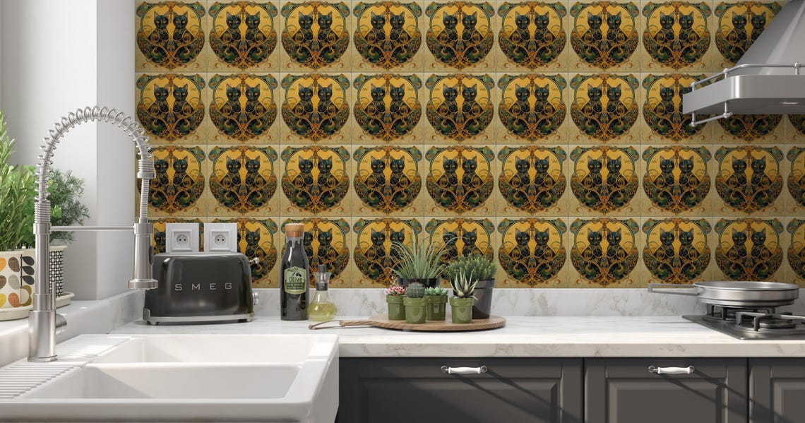 Black Cat Design Ceramic Tile Kitchen Backsplash and Bathroom Ceramic ...
