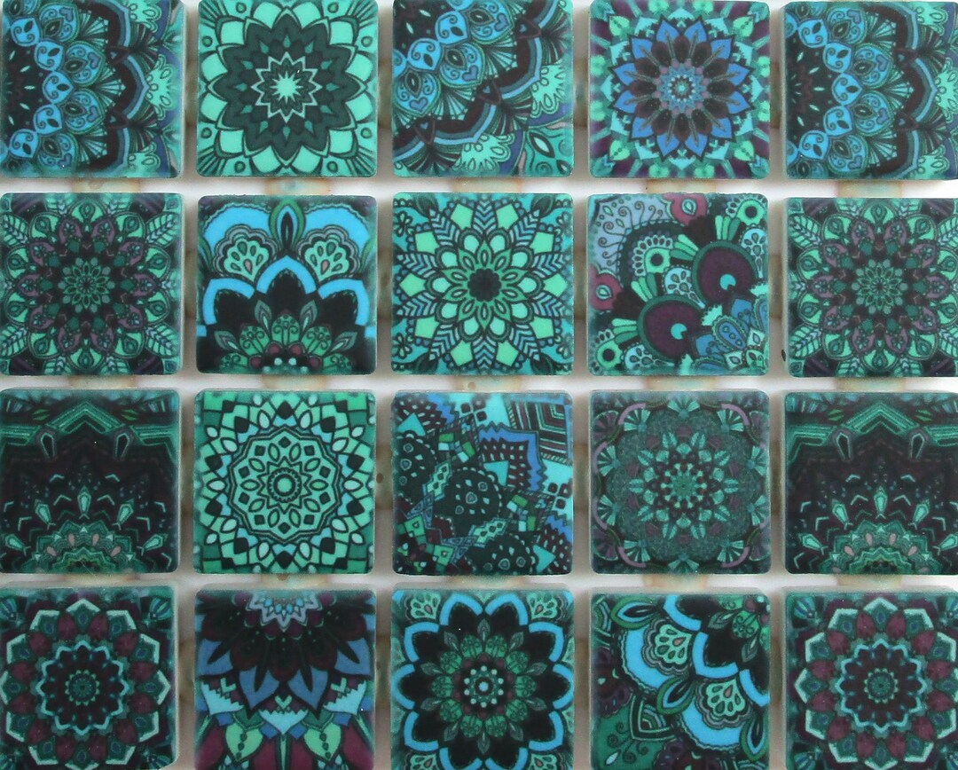 Ceramic Mosaic Tiles - Blue Green Teal Medallions Moroccan Tile Mosaic ...