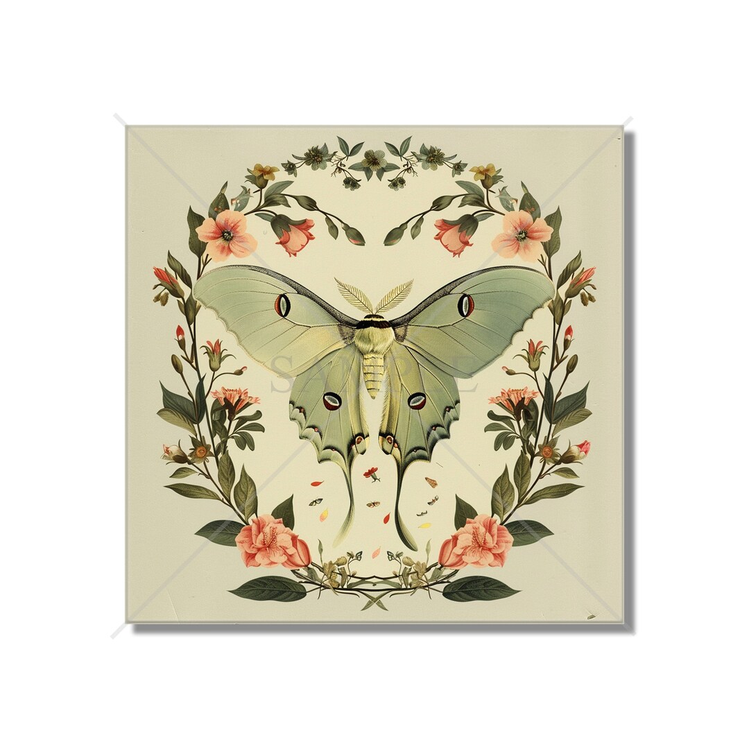 Vintage Botanical Luna Moth Design Ceramic Tile - Kitchen Backsplash ...