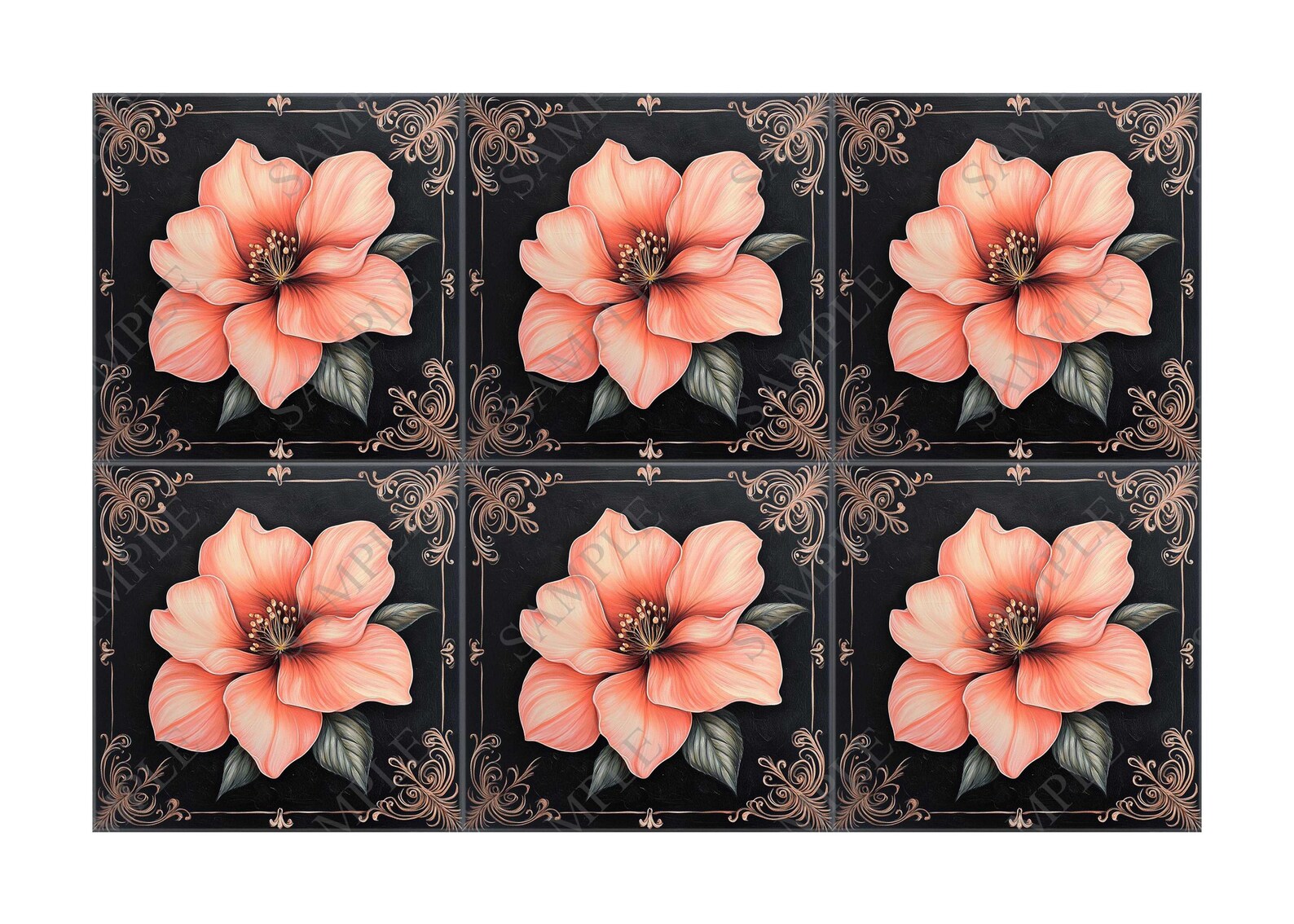 Ceramic Flower Accent Tiles Pink Floral Kitchen Backsplash Tile ...