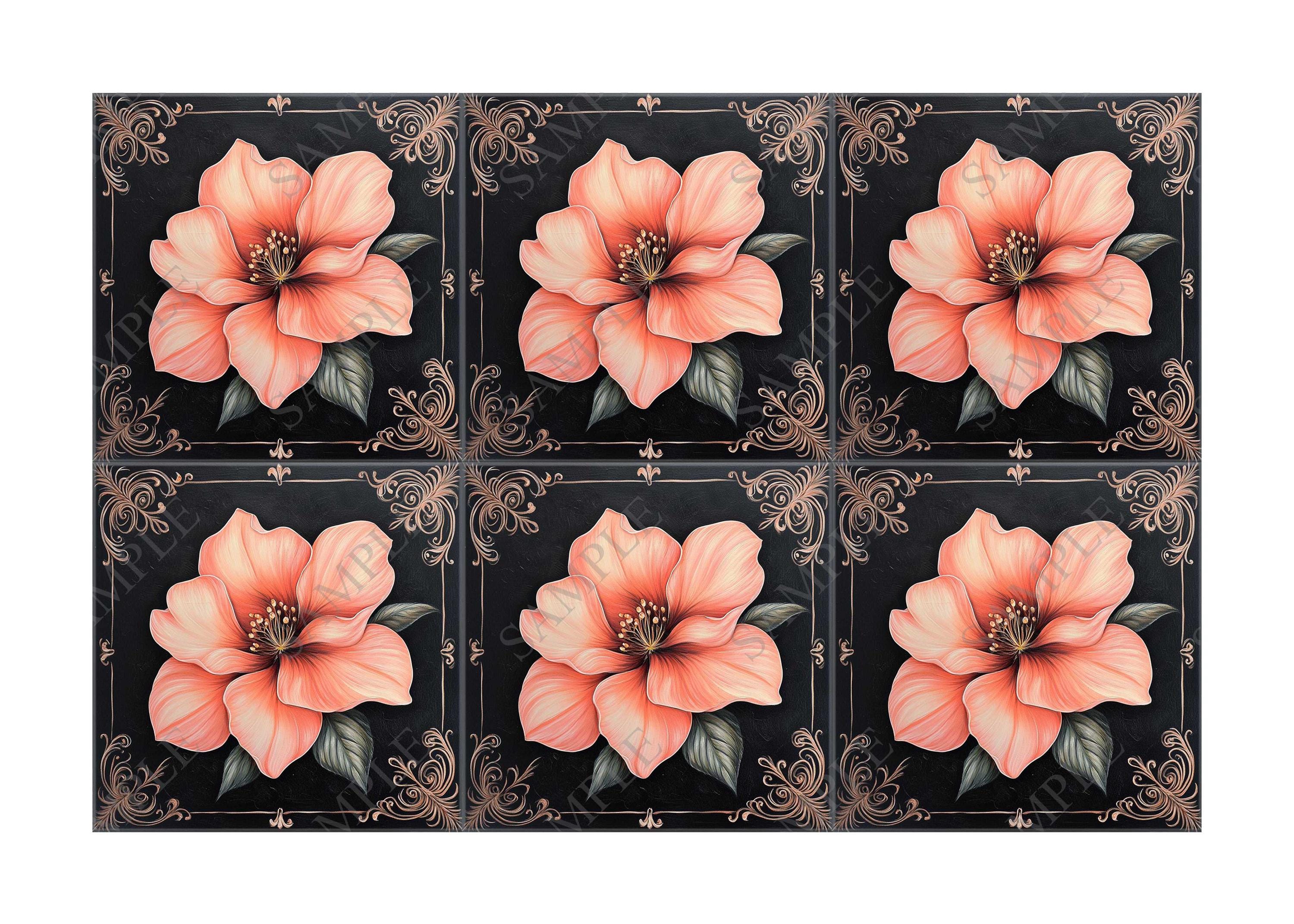 Ceramic Flower Accent Tiles Pink Floral Kitchen Backsplash Tile ...