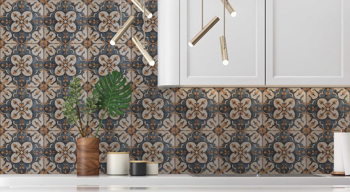 Vintage Blue Gold Design Ceramic Tile - Unique Blue Kitchen Backsplash ...