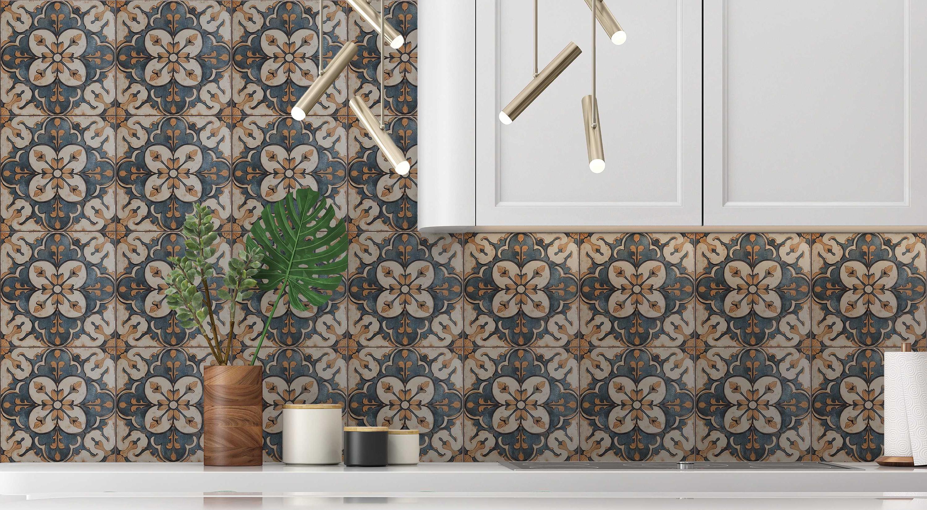 Vintage Blue Gold Design Ceramic Tile - Unique Blue Kitchen Backsplash ...