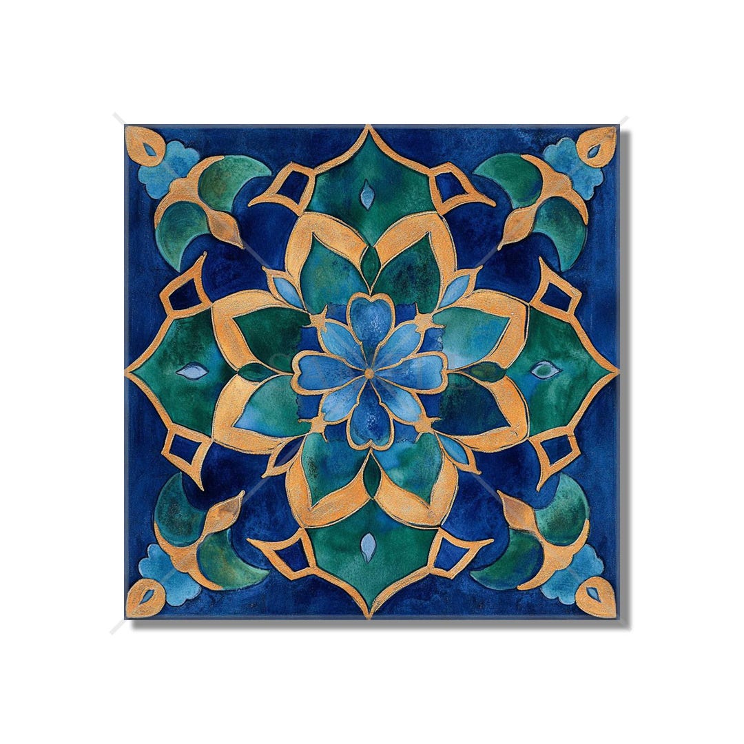 Blue and Green Ceramic Tile - Patterned Kitchen Backsplash Tile - Blue ...