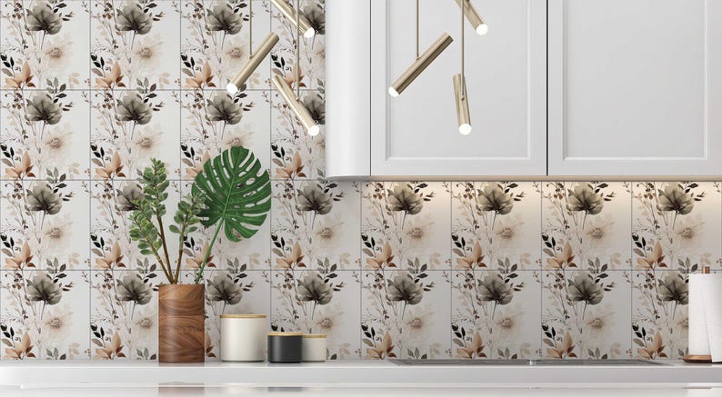Botanical Floral Ceramic Tile - Botanical Kitchen Backsplash Tile ...
